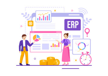Erp enterprise resource planning system Royalty Free Vector