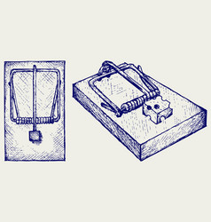 Mousetrap and cheese sketch engraving Royalty Free Vector
