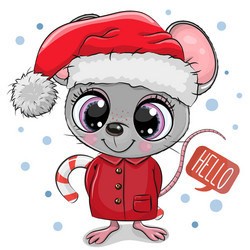 Cartoon mouse in a knit cap with a red balloon Vector Image