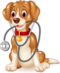 Cartoon sick dog with ice bag and thermometer Vector Image