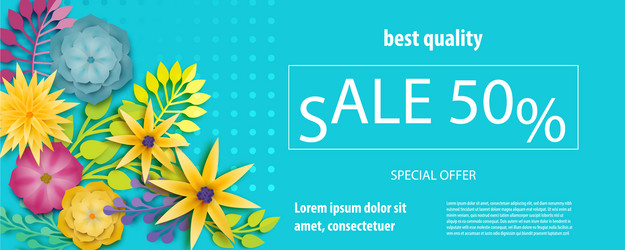Horizontal paper flower sale banner Royalty Free Vector