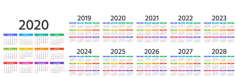 2020 calendar template year planner Royalty Free Vector