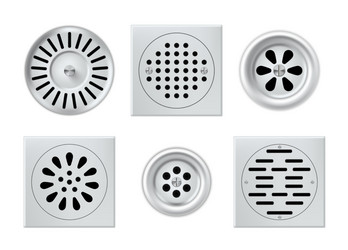 Realistic ceramic floor tiles drainage grates Vector Image