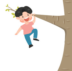 Boy hanging on a tree branch Royalty Free Vector Image