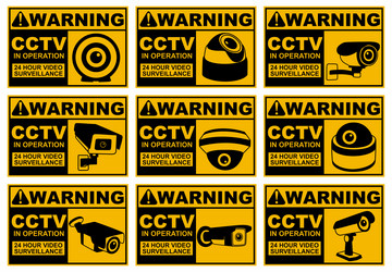 Set labels sign cctv security camera sticker Vector Image