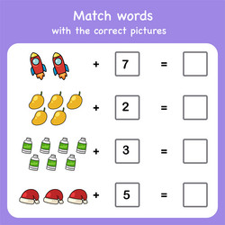 Adding and subtract match with pictures Royalty Free Vector