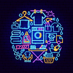 Laundry room neon concept Royalty Free Vector Image