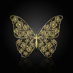 Gold floral pattern and butterfly on black Vector Image