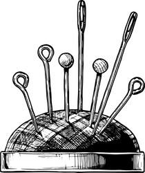 Red pin cushion with pins cartoon icon Royalty Free Vector