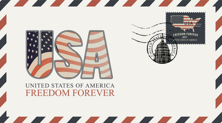 Postage stamp with map of usa in colors flag Vector Image