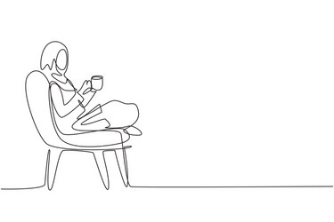 Continuous one line drawing tea time relaxed Vector Image