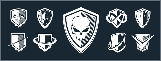 Shield logos set different ammo protection Vector Image