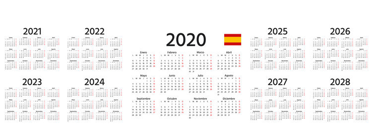 2020 spanish calendar template year planner Vector Image