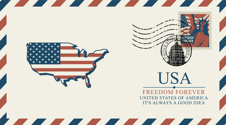 Postage stamp with map of usa in colors flag Vector Image