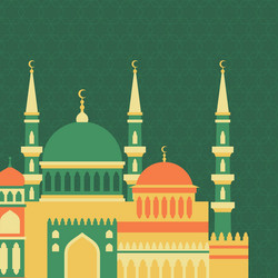 Islamic greeting card with mosque in flat design Vector Image
