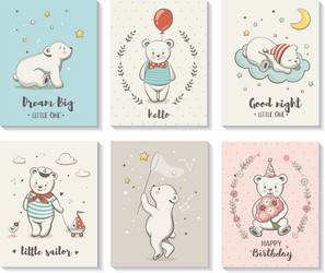Cute little bear cartoon posters Royalty Free Vector Image