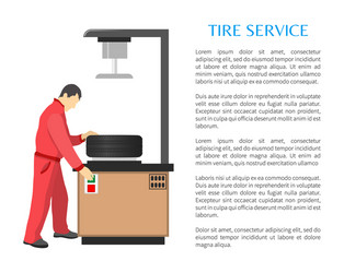 Tire service poster with man Royalty Free Vector Image