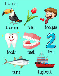 Many words begin with letter t Royalty Free Vector Image