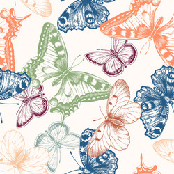 Vintage emblem with butterflies seamless pattern Vector Image