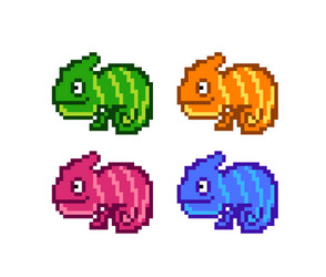 8 bit pixel chameleon cartoon drawing Royalty Free Vector