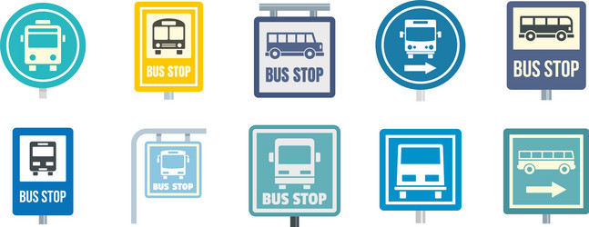 Bus stop icon set flat style Royalty Free Vector Image