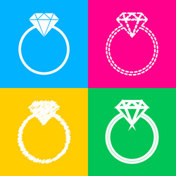 Diamond sign four styles of icon Royalty Free Vector Image