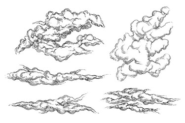 Sketch clouds hand drawn sky cloudscape outline Vector Image