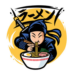 Sumo with cartoon style eating ramen Royalty Free Vector