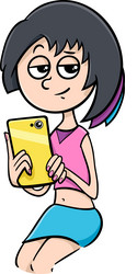 Cute woman cartoon using mobile phone Royalty Free Vector