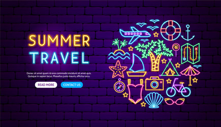 Summer travel neon icons Royalty Free Vector Image