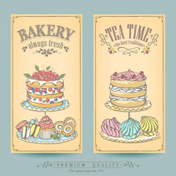 Vintage posters pastries and tea Royalty Free Vector Image