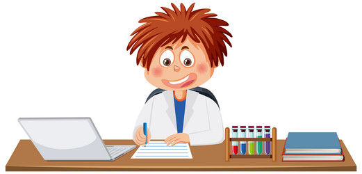 Student taking note on science experiment Vector Image