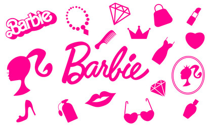 Set of barbie pink icons editorial Royalty Free Vector Image