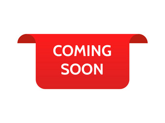 Coming soon promo labels red ribbons bage Vector Image