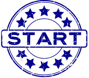 Grunge blue start word rubber seal stamp on white Vector Image