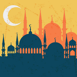 Islamic greeting card with mosque in flat design Vector Image
