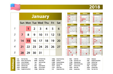 Simple calendar 2018 - one year at a glance Vector Image