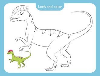 Coloring page outline dinosaur with colored Vector Image