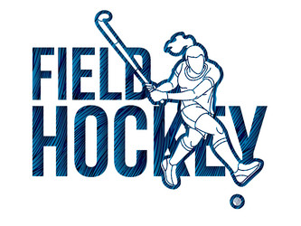 Field hockey text designed with female player Vector Image