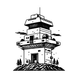 Observation post icon hand draw black colour army Vector Image