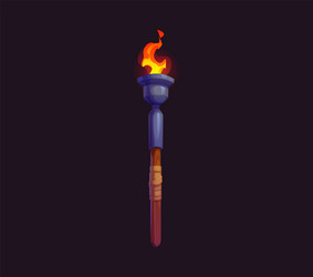 Medieval torch flame ancient fire stick cartoon Vector Image