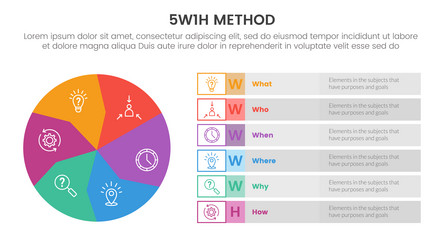 5w1h problem solving method infographic 6 point Vector Image