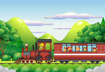 Pink choo choo train with cute jungle animals Vector Image