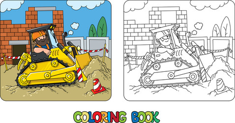 Construction worker in a bulldozer coloring book Vector Image