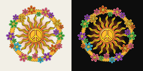 Sun with peace sign solar sign for groovy style Vector Image