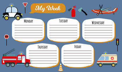 School timetable template for 5 days a week Vector Image