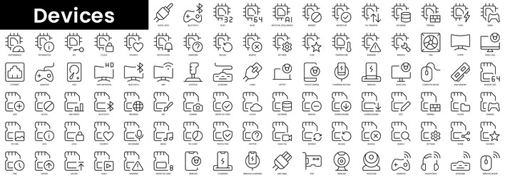 Set of outline computer icons minimalist thin Vector Image
