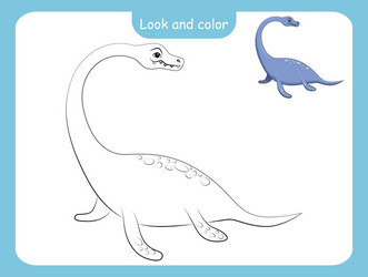 Coloring page outline dinosaur with colored Vector Image