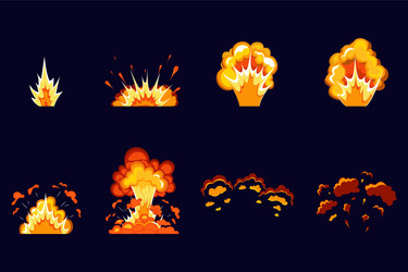 Bomb explosion and fire cartoon set Royalty Free Vector