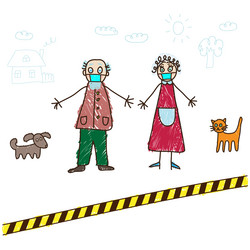 Kids drawing family in self-isolation during Vector Image